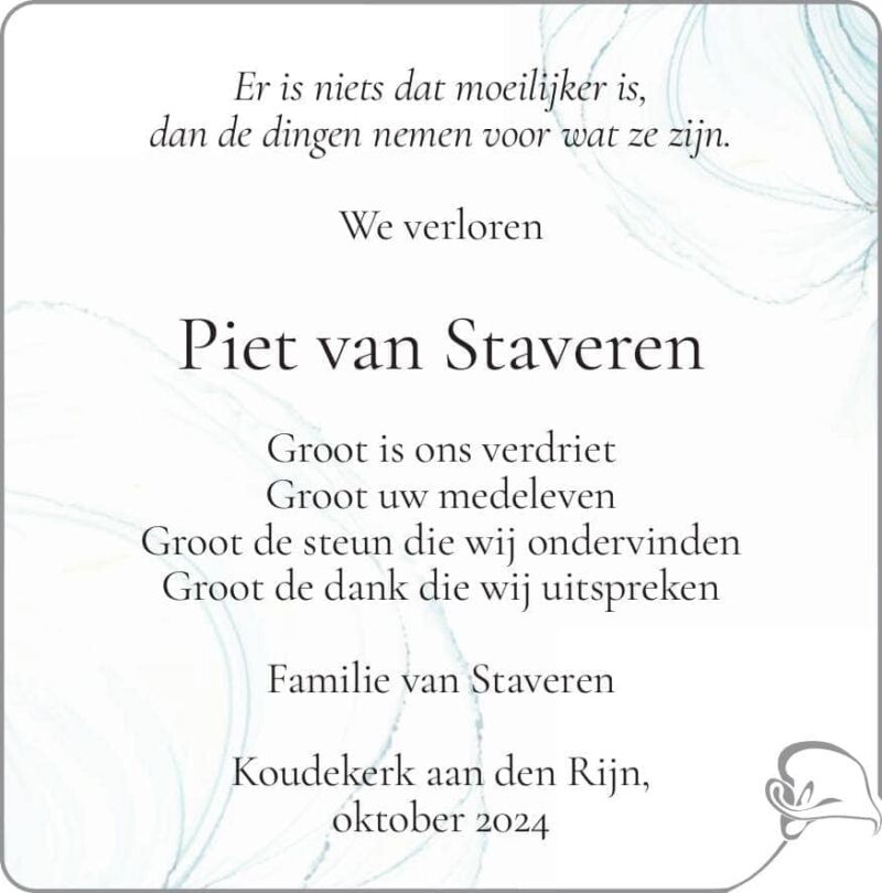 Familiebericht - Piet van Staveren - Groene Hart Koerier