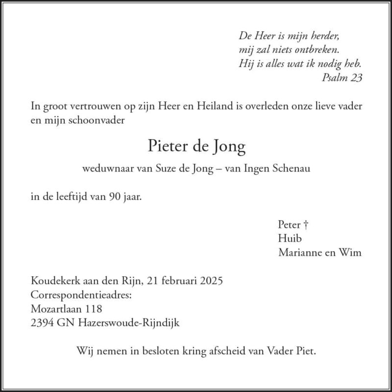 Familiebericht - Pieter de Jong - Groene Hart Koerier