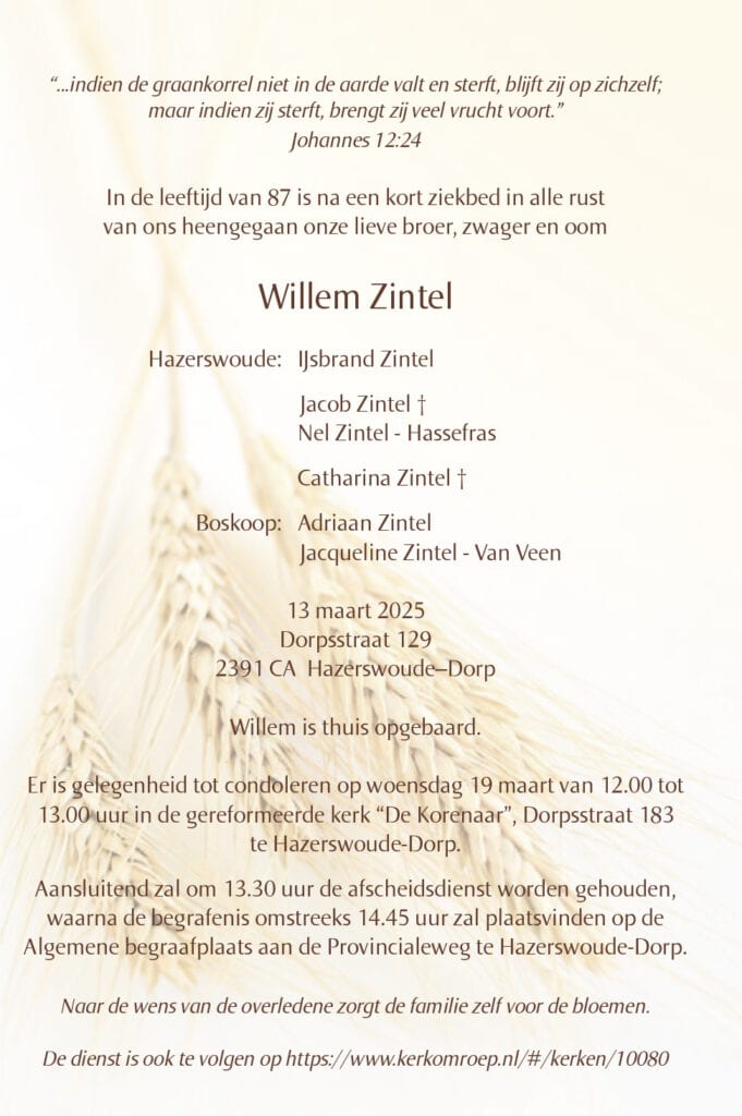 Familiebericht - Willem Zintel - Groene Hart Koerier