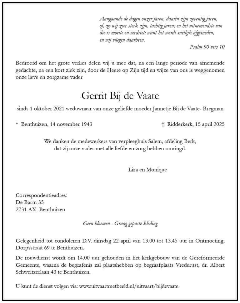 Familiebericht - Gerrit Bij de Vaate - Groene Hart Koerier