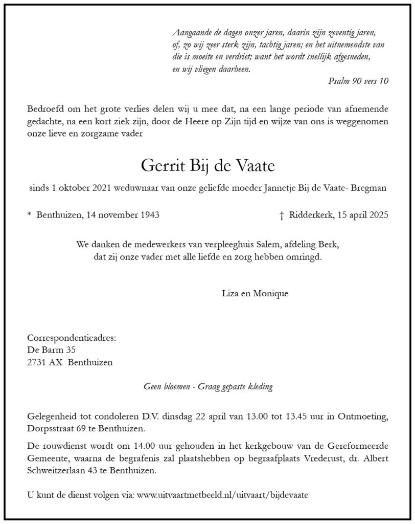 Familiebericht - Gerrit Bij de Vaate - Groene Hart Koerier