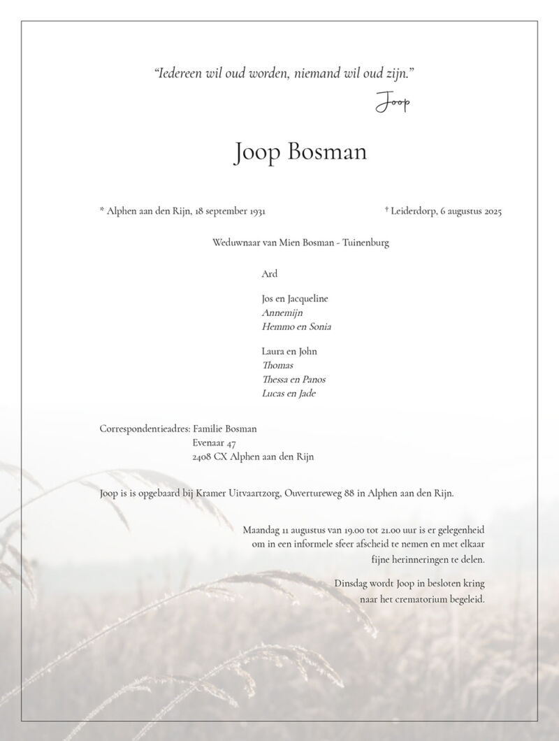 Familiebericht - Joop Bosman - Groene Hart Koerier