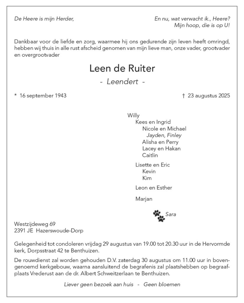 Familiebericht - Leen de Ruiter - Groene Hart Koerier