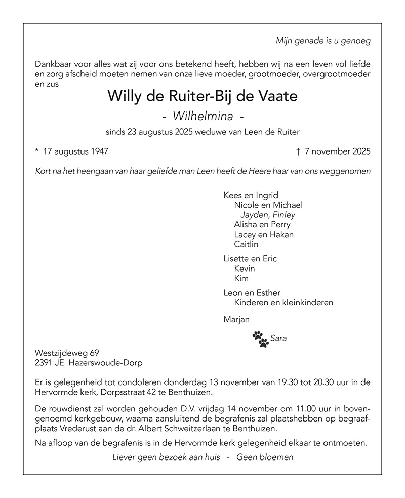 Familiebericht - Willy de Ruiter-Bij de Vaate - Groene Hart Koerier