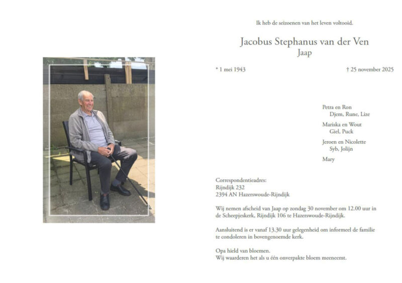 Familiebericht - Jaap van der Ven - Groene Hart Koerier