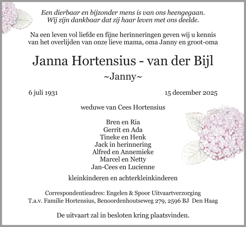 Familiebericht - Janny Hortensius - van der Bijl - Groene Hart Koerier
