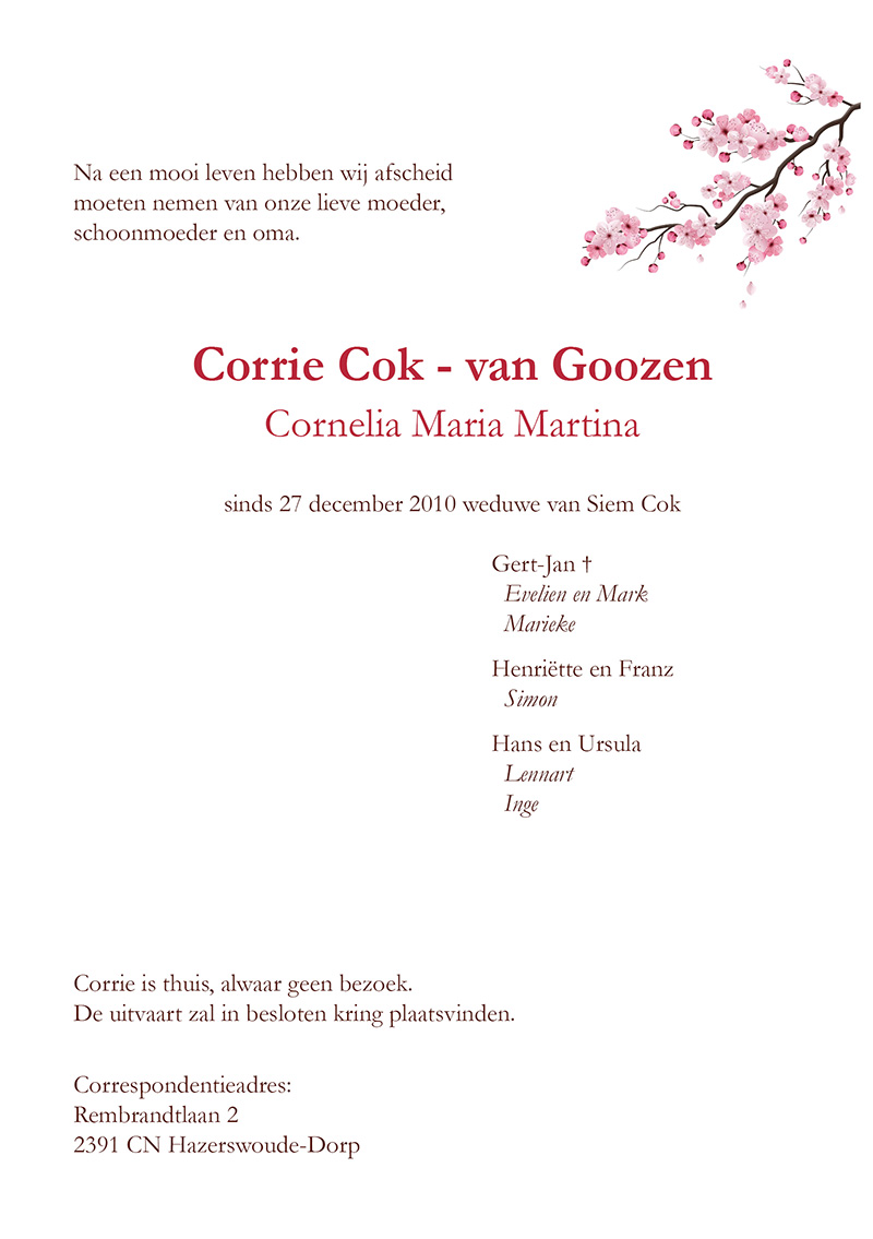 Familiebericht - Corrie Cok - van Goozen - Groene Hart Koerier