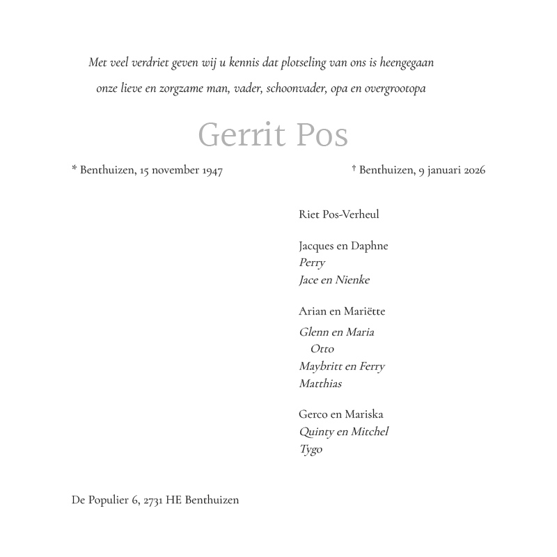 Familiebericht - Gerrit Pos - Groene Hart Koerier